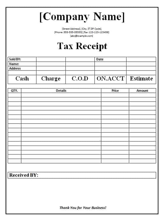 Tax Receipt Template Free Formats Excel Word
