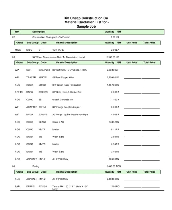4 Material List Templates Word PDF Formats Free Formats Excel Word 4 Material List Templates Word PDF Formats Free Formats Excel Word